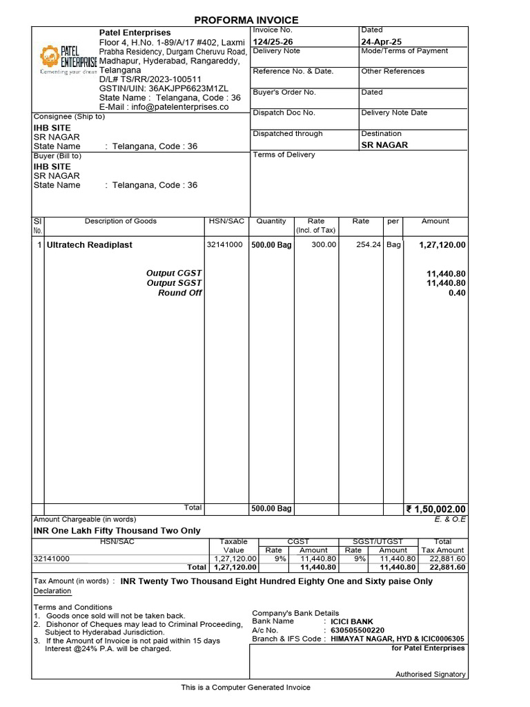 Ihb Site Proforma Invoice | PDF | Economies | Public Finance