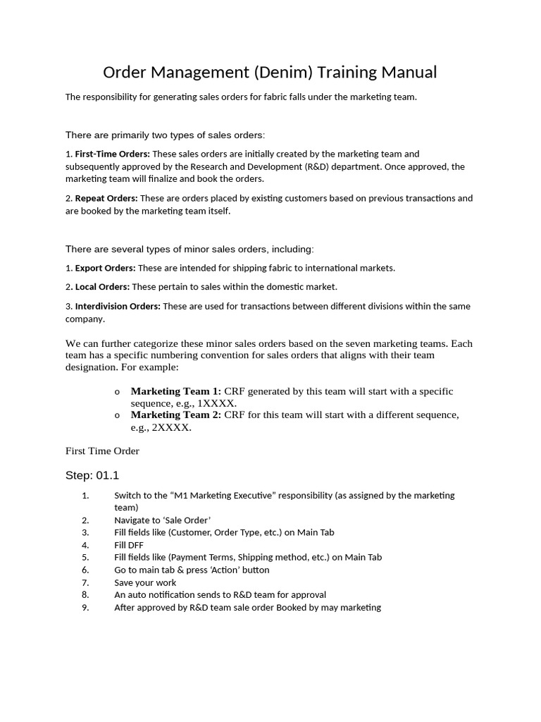 Marketing Order Management Denim Training Manual | PDF | Marketing ...