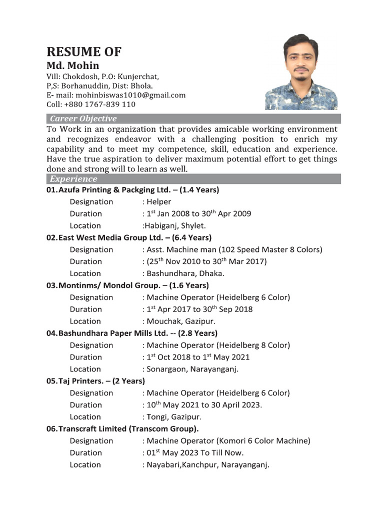 MD Mohin CV Update 2025 | PDF