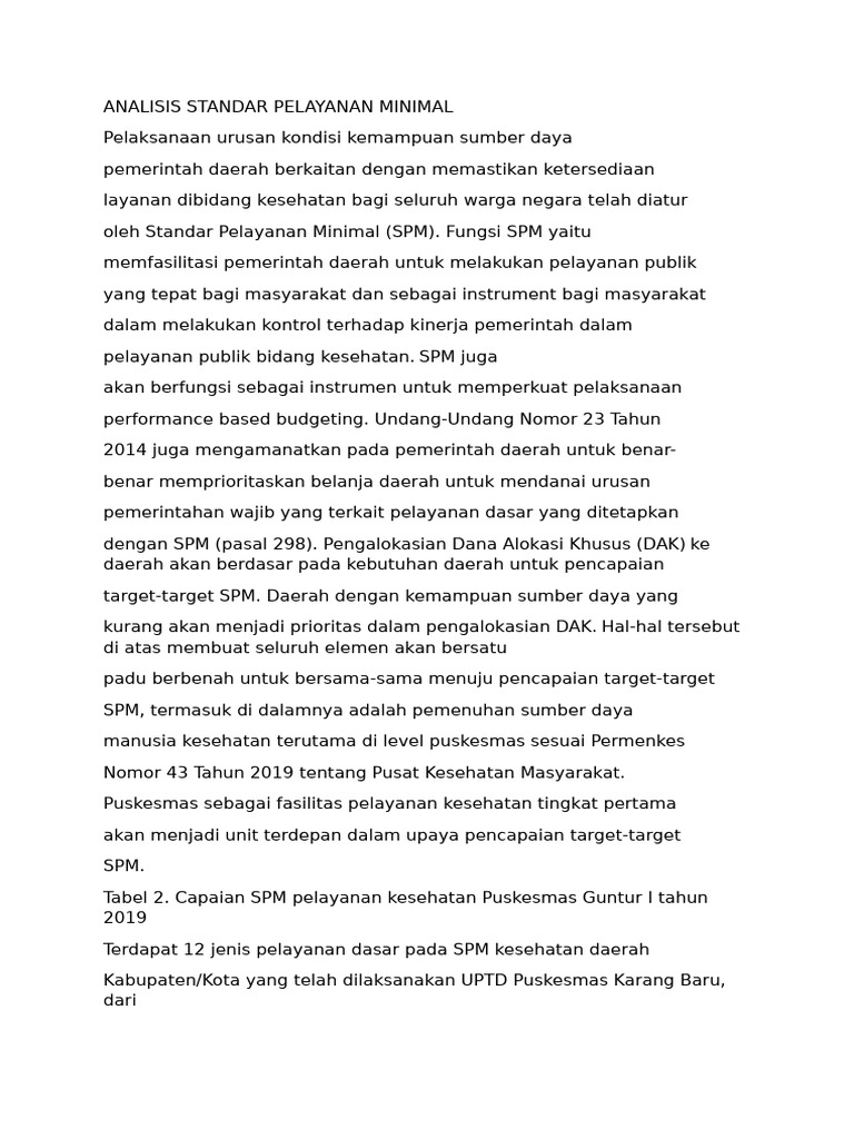 Analisis Standar Pelayanan Minimal | PDF