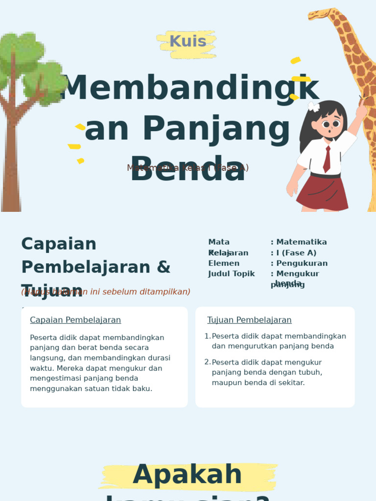Membandingkan Panjang Benda Kuis Matematika Presentasi Biru Muda ...