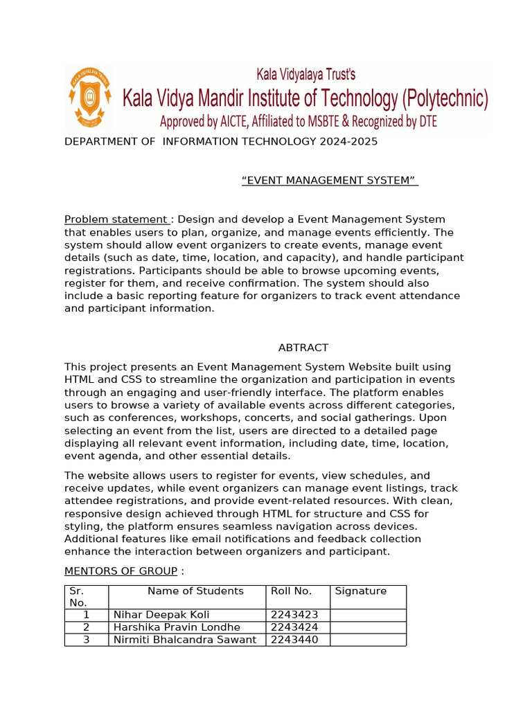 Event Management Department of Information Technology 2024 | PDF
