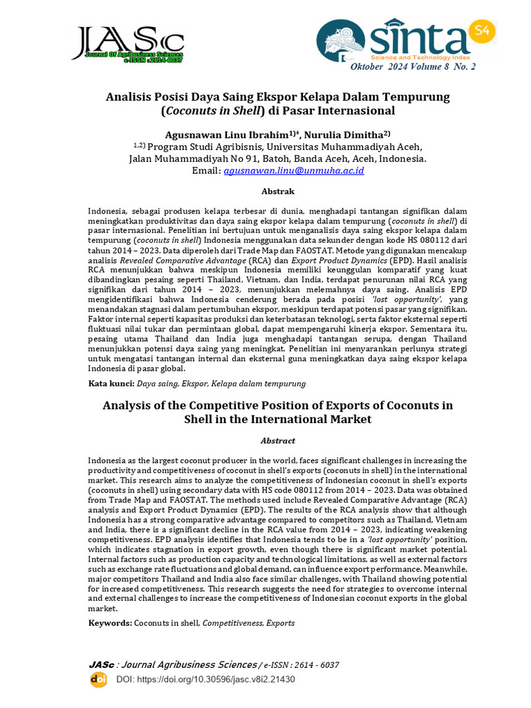 Analisa posisi daya saing ekspor kelapa | PDF