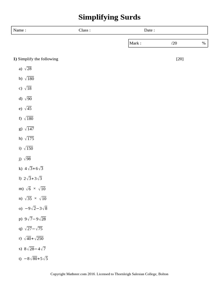 Simplifying Surds - 2 | PDF