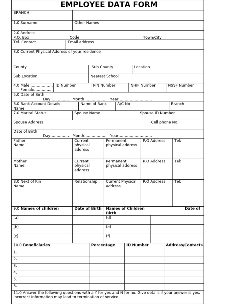 EMPLOYEE DATA FORM(1) | PDF
