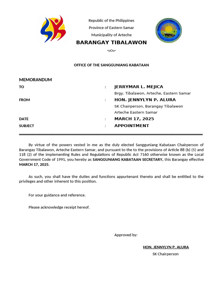 Appointment To SK Secretary | PDF