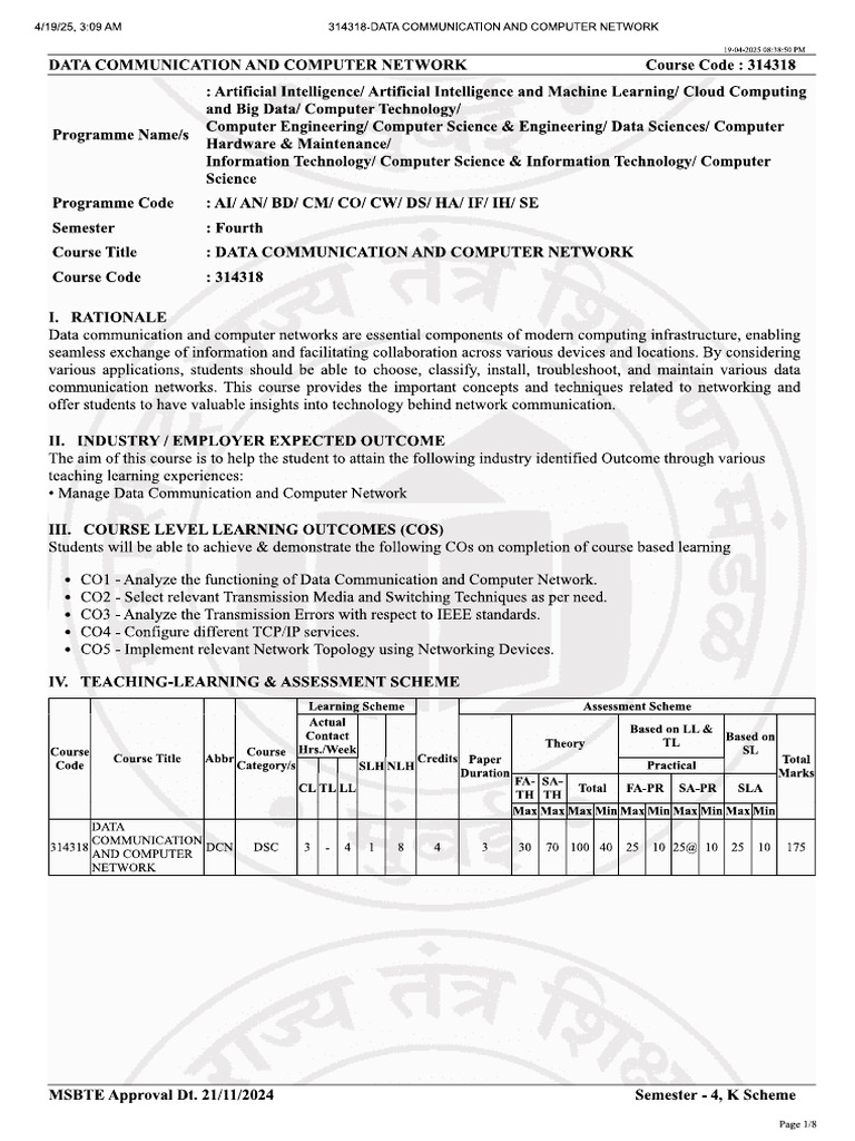 DataCommunication Syallbus | PDF