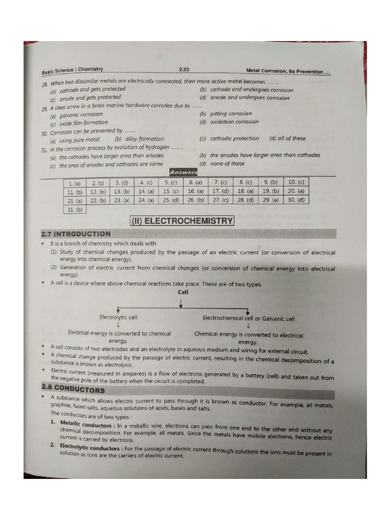 Unit 2 part-II Electrochemistry MCQ | PDF