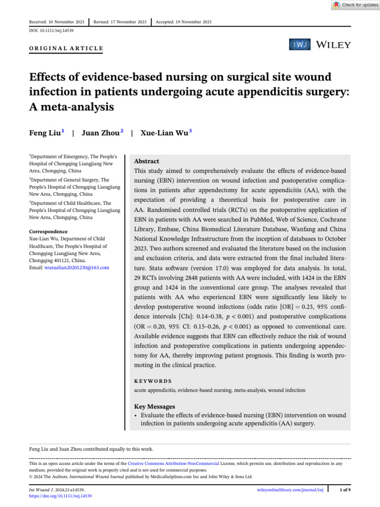 International Wound Journal - 2024 - Liu - Effects of Evidence Based ...
