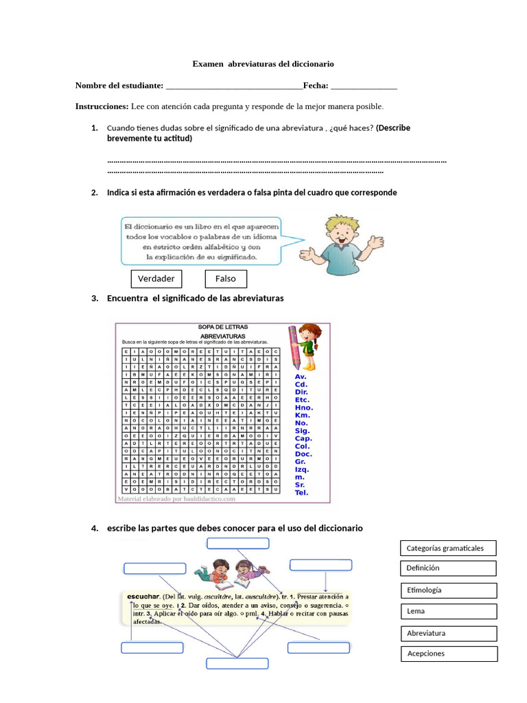 Examen Abreviaturas Del Diccionario | PDF