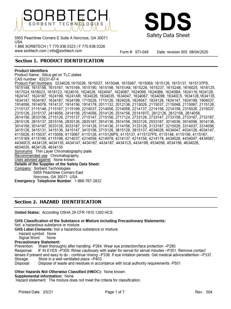 Silica Gel Safety Data Sheet | PDF | Dangerous Goods | Firefighting