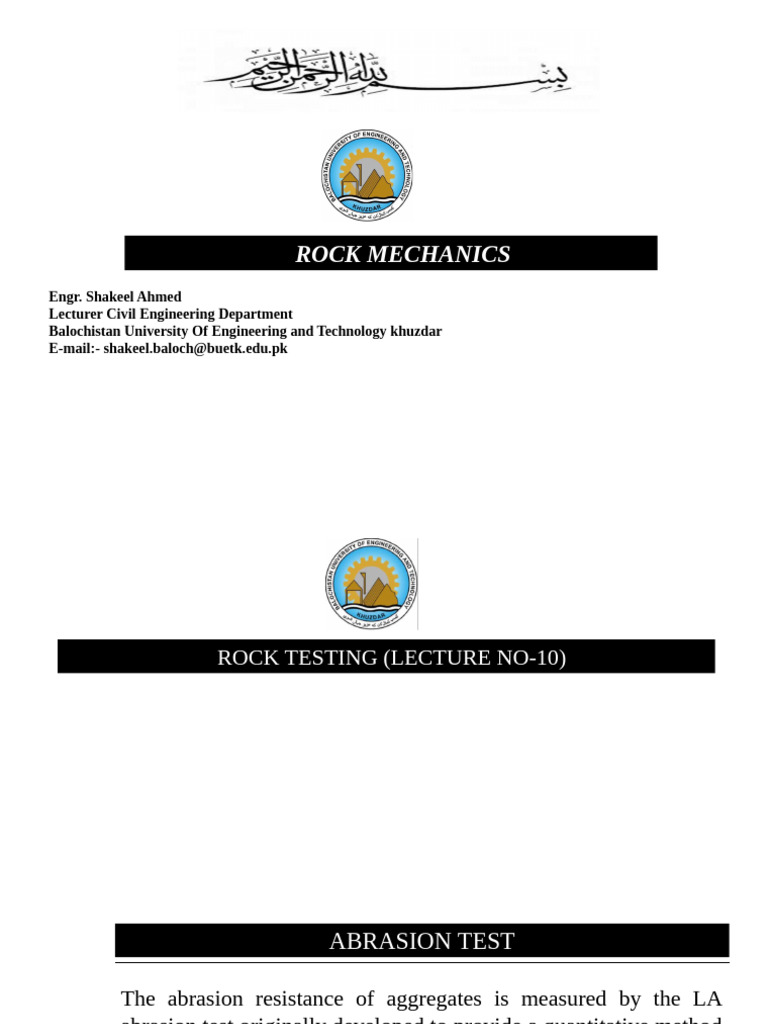 Rock Mechanics and Testing Methods | PDF | Wear | Rock (Geology)