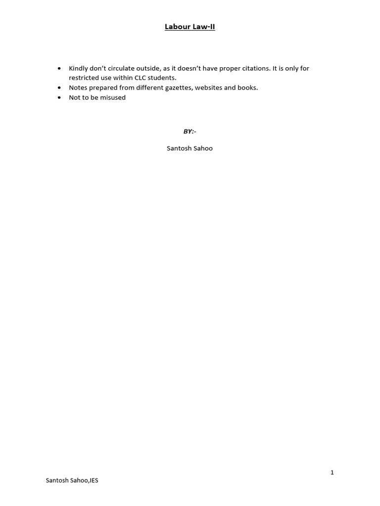 My Notes Labour Law-II | PDF | Employment | Pension