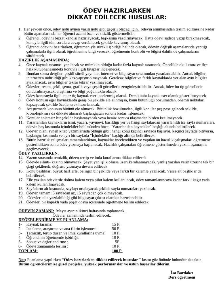 1-TARİH DERSİ - Ödev Hazırlarken Dikkat Edilecek Hususlar | PDF