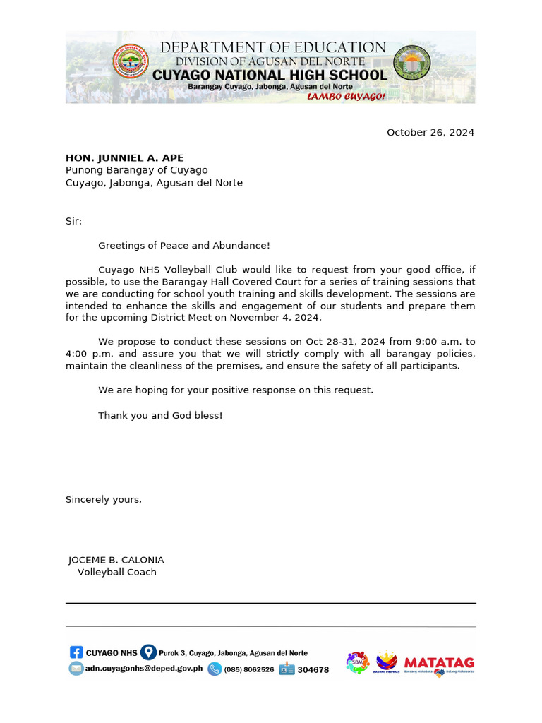 BARANGAY LETTER For Venue | PDF