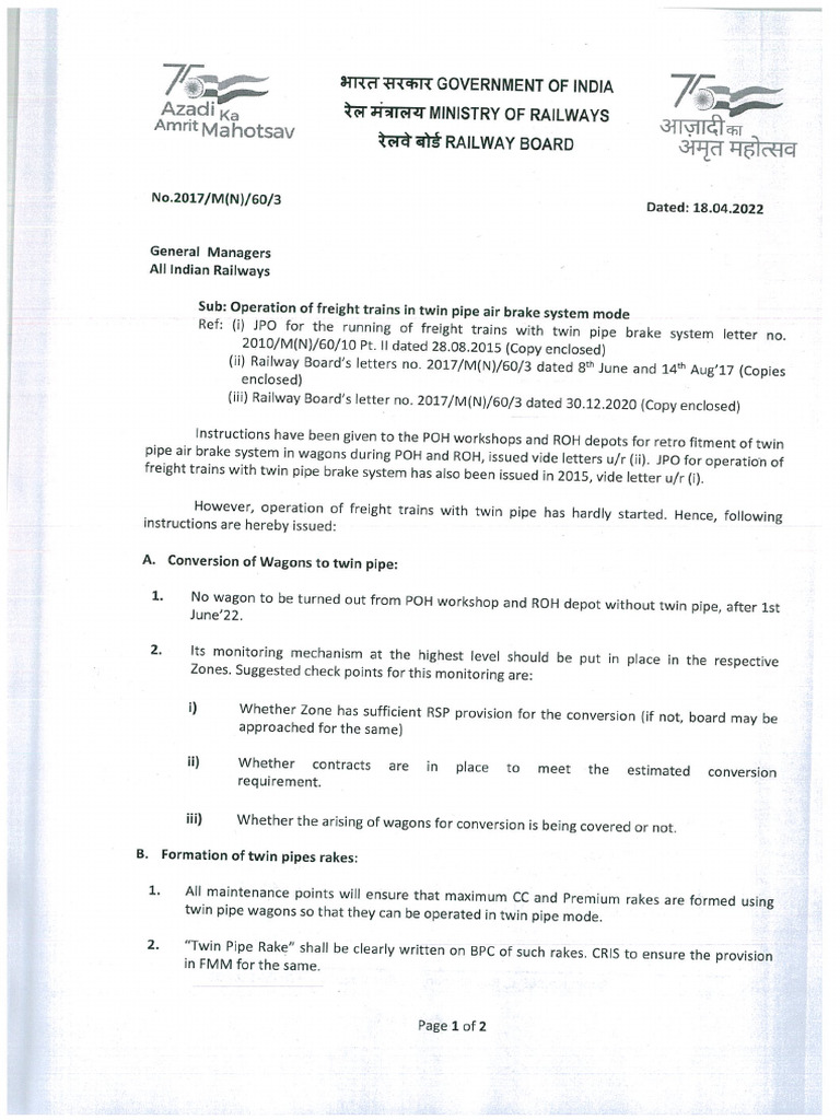 Railway Board Letter No 2017 M N 60 3 Dated 19thapril 2022 | PDF