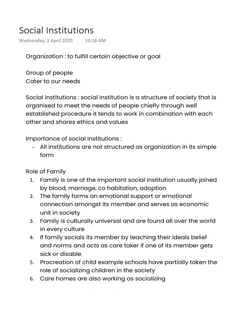 Importance of Social Institutions Explained | PDF