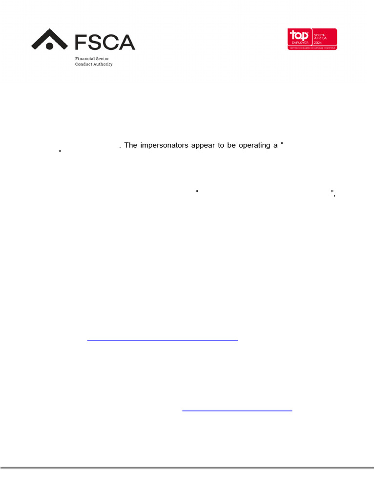 FSCA Issues Warning on Impersonation Scams | PDF