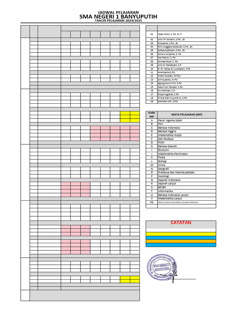 Jadwal Pelajaran 2024-2025 Tema 1 Rev | PDF