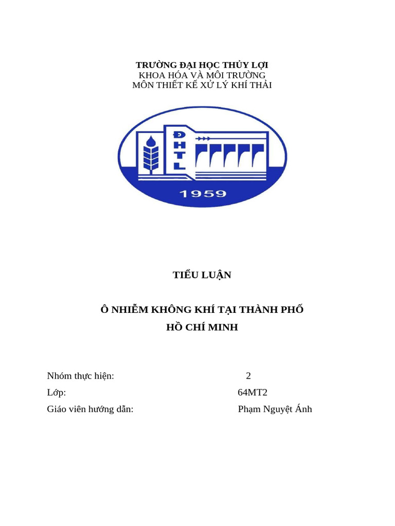 Tiểu luận thiết kế xử lí khí thải DHTL | PDF