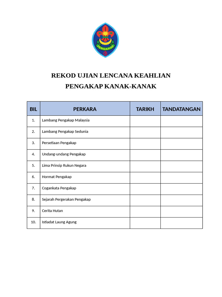 Rekod Ujian Buku Log Lencana Keahlian PKK | PDF
