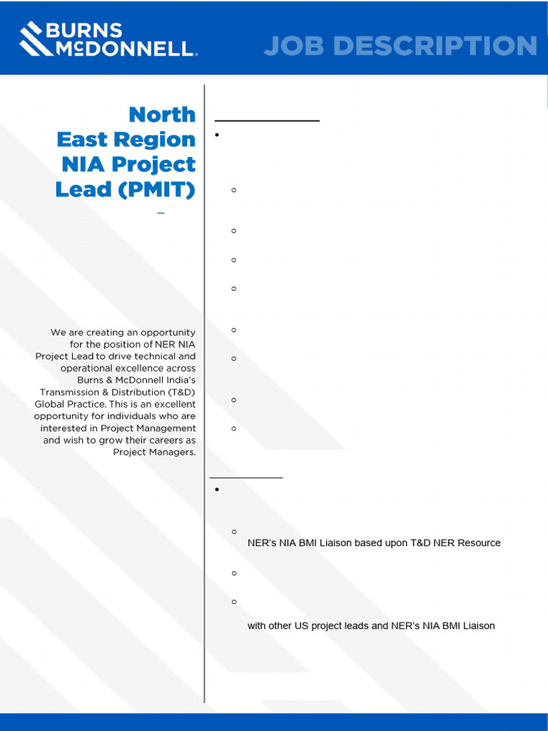 JD - North East Region - NIA Project Lead (PMIT) | PDF | Project ...