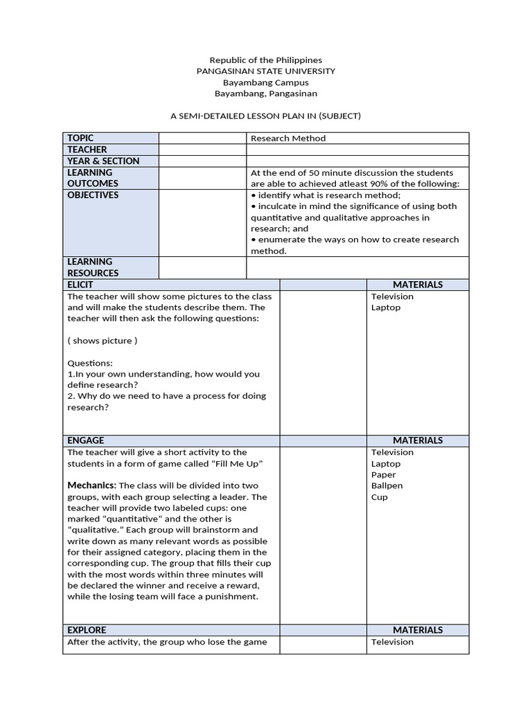 Lesson Plan Format | PDF | Methodology | Qualitative Research