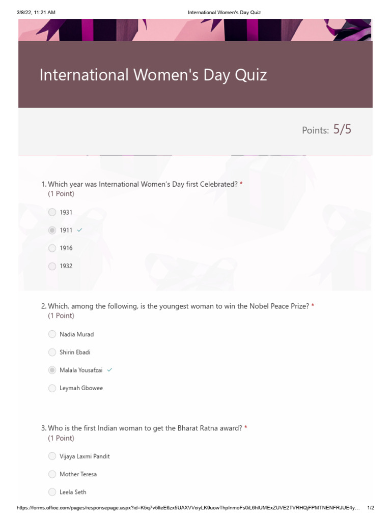International Women's Day Quiz Questions | PDF