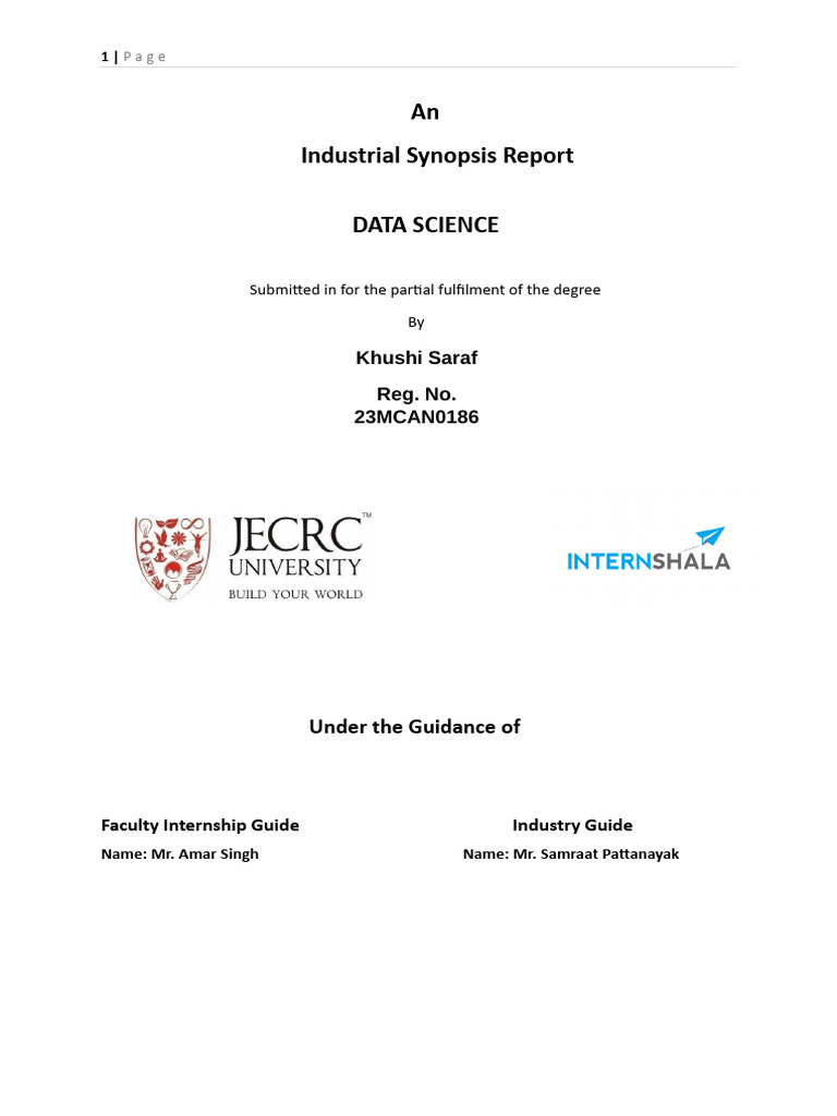 Khushi Internship Synopsis Final | PDF | Data Science | Apache Spark