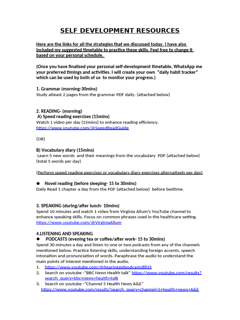 SELF DEVELOPMENT RESOURCES Links | PDF | Vocabulary | Linguistics