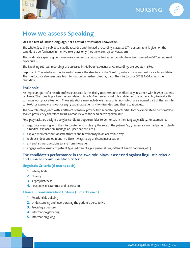 OET Speaking Assessment Criteria | PDF | Stress (Linguistics) | Empathy
