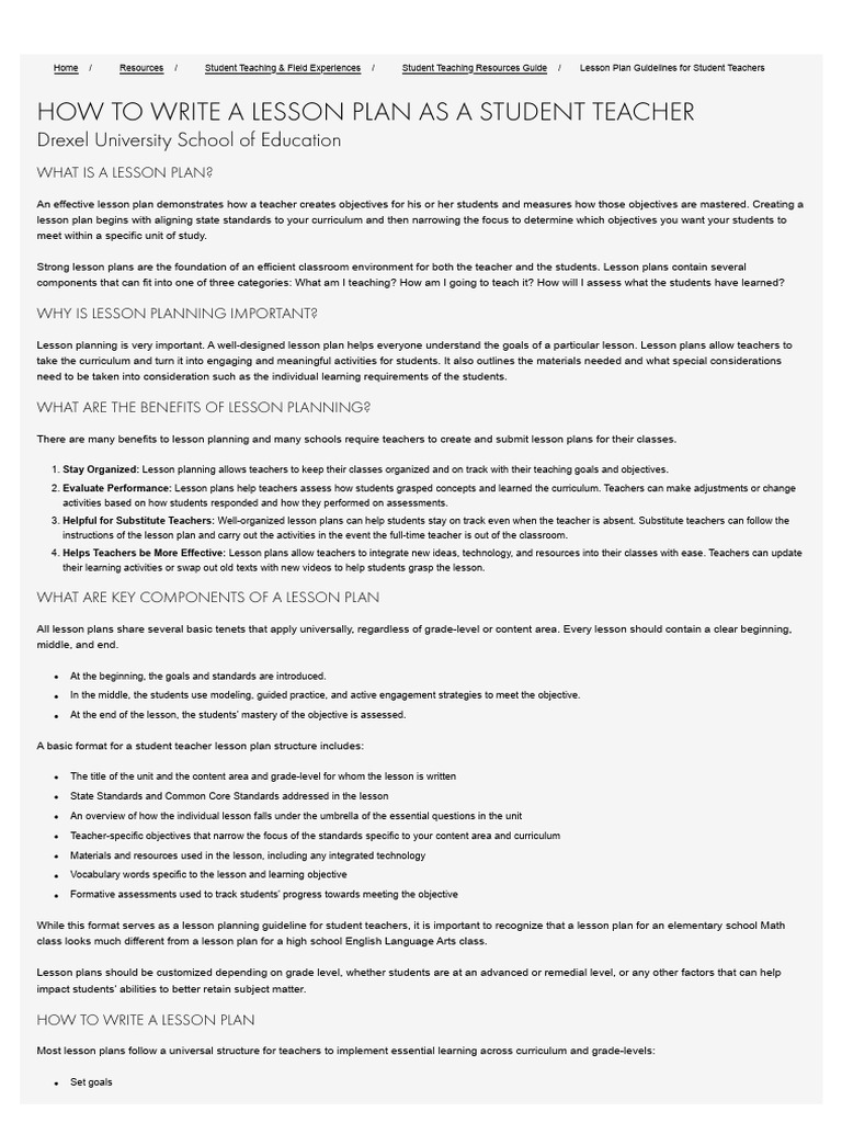 Lesson Planning Guide for Student Teachers | PDF | Lesson Plan | Teachers