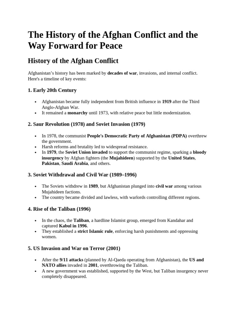 The History of The Afghan Conflict and The Way Forward For Peace | PDF ...