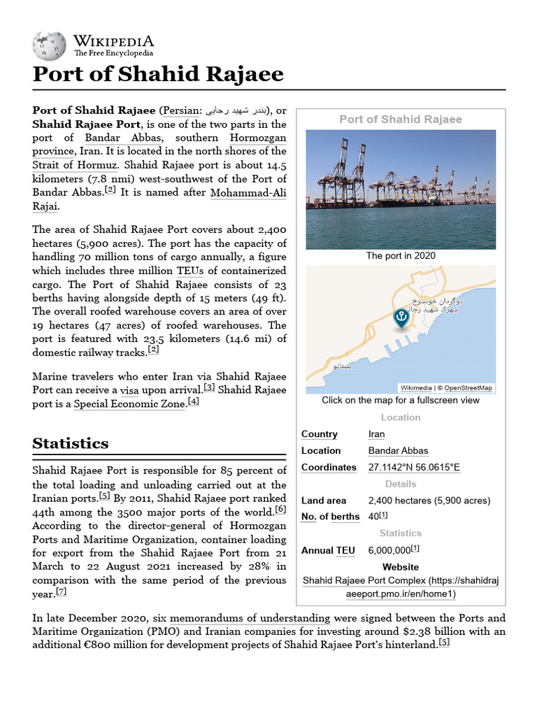 Port of Shahid Rajaee - Wikipedia | PDF | Water Transport | Freight ...