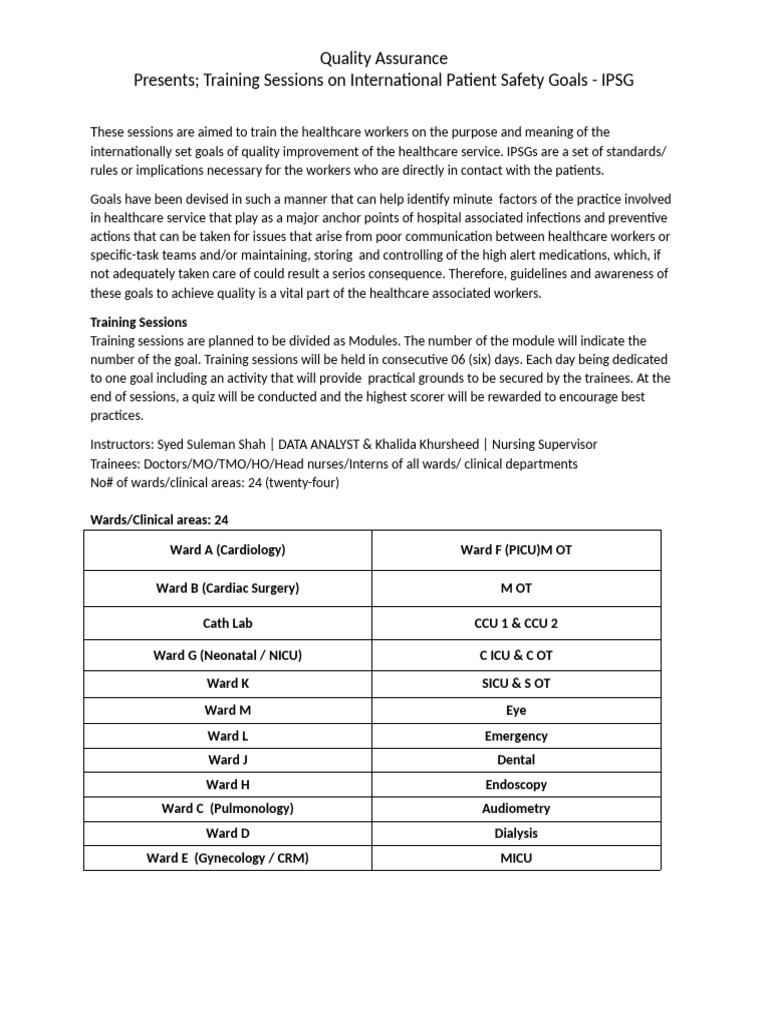 IPSG Training for Healthcare Workers | PDF | Intensive Care Unit | Hospital