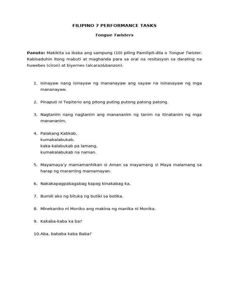 Filipino 7 Performance Tasks | PDF
