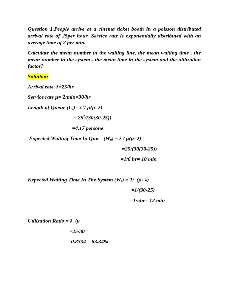 Solution of Queuing Model | PDF