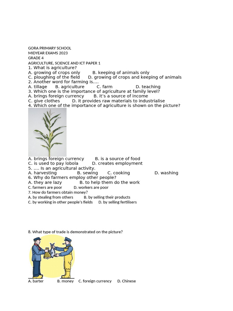 Grade 4 Agric Scie and Ict Paper 1 Midyear 2023 | PDF | Agriculture