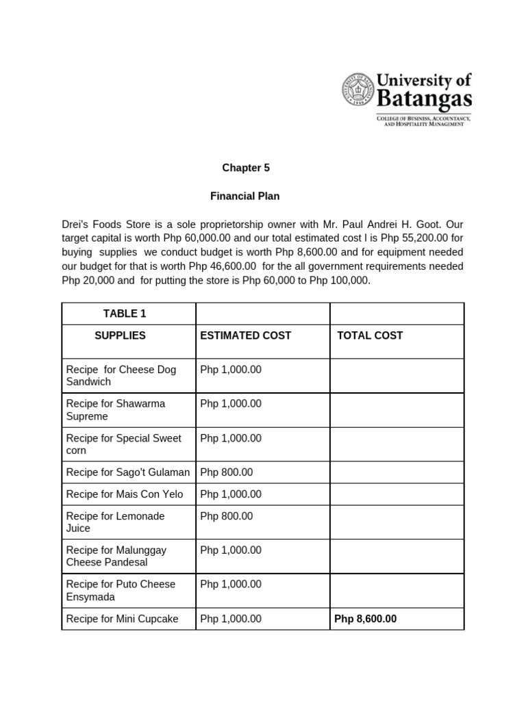 Chapter 5 Financial Plan | PDF