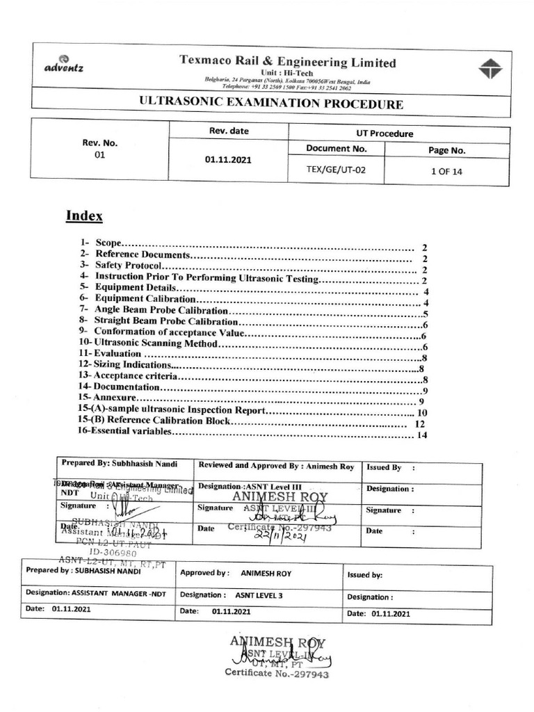 UT Procedure Sill Beam Rev. 01 | PDF