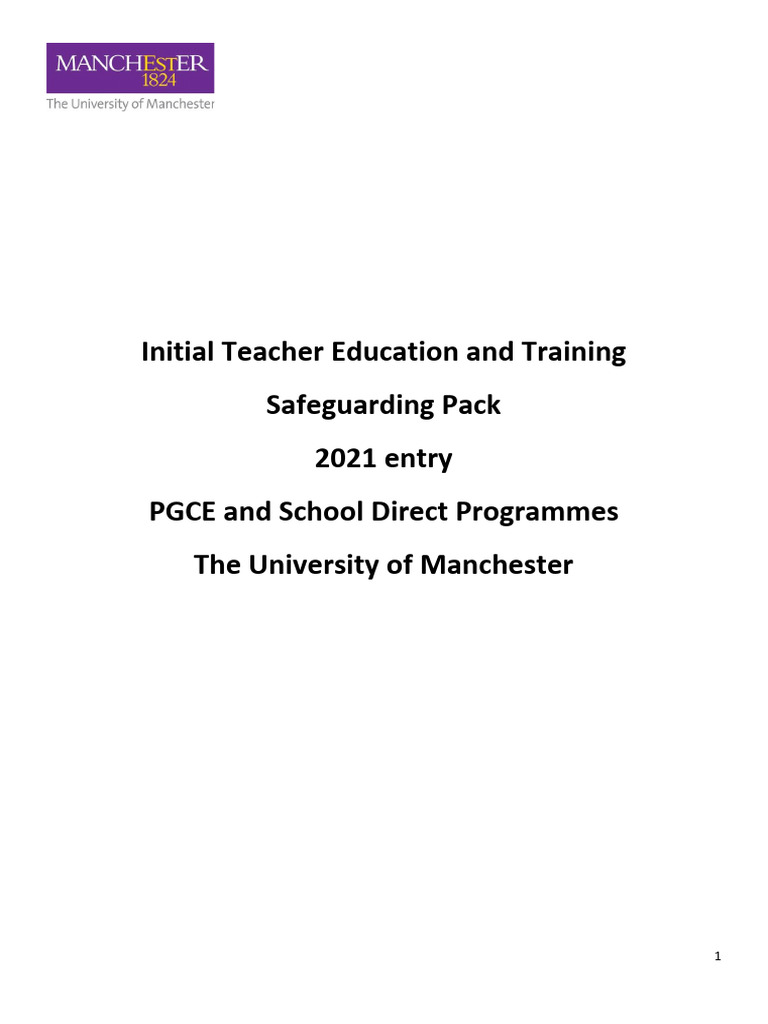Initial Teacher Education and Training Safeguarding Pack 2021 Entry ...