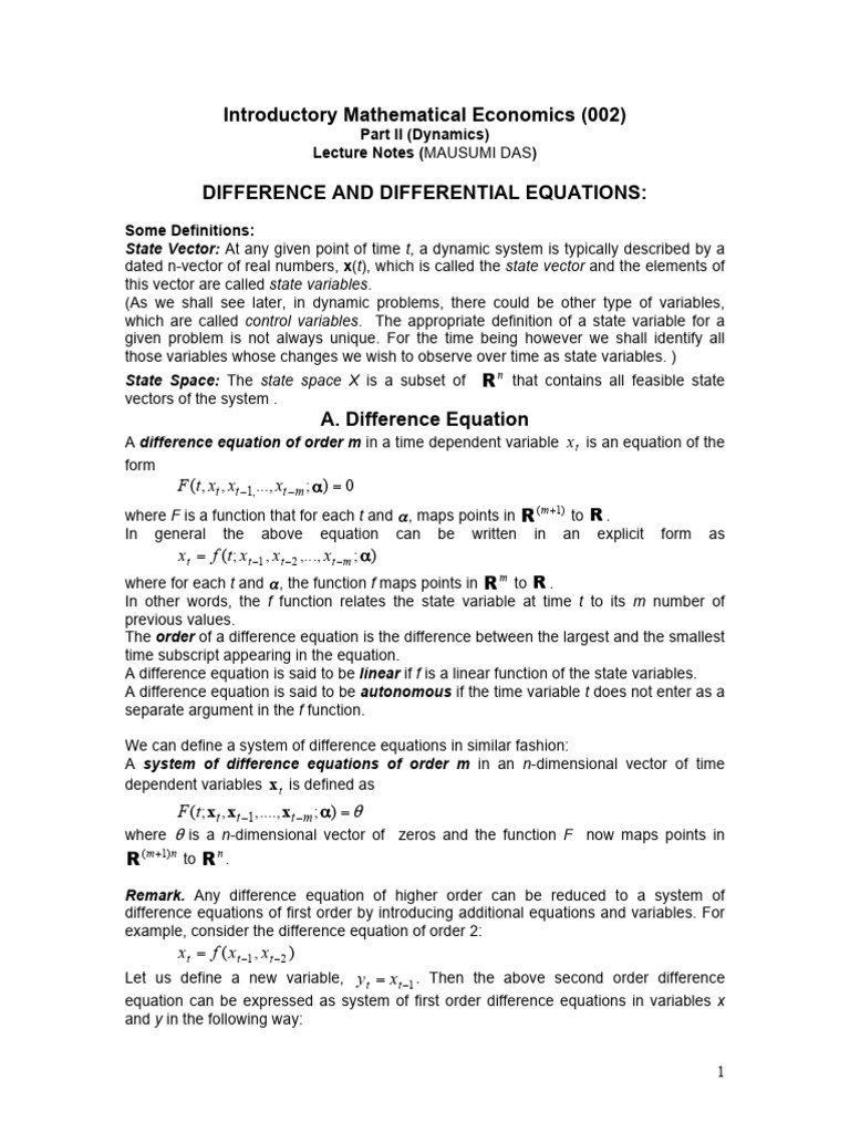 Mathematical Economics: Difference Equations | PDF | Eigenvalues And Eigenvectors | Recurrence ...