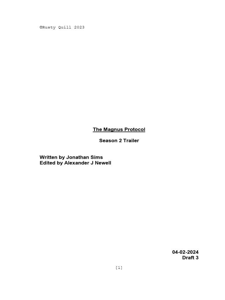 Season 2 Trailer - The Magnus Protocol (v3.0) - Transcript | PDF