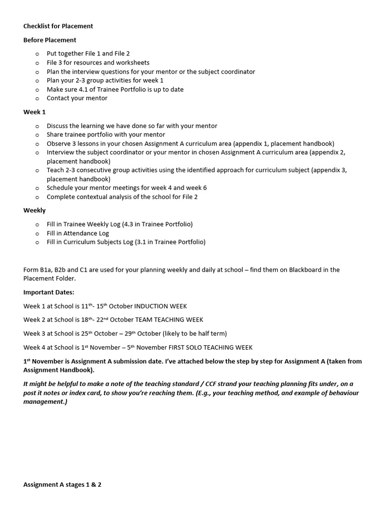 Checklist For Placement | PDF | Mentorship | Interview