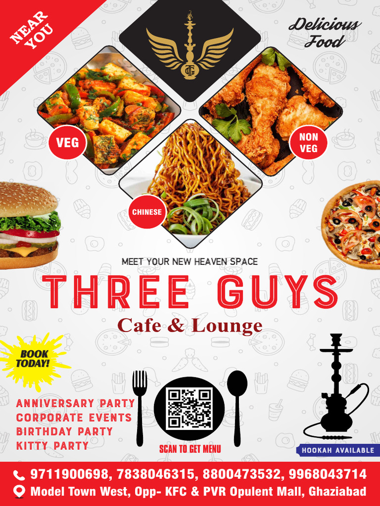 Three Guys - Menu Card Front & Back | PDF