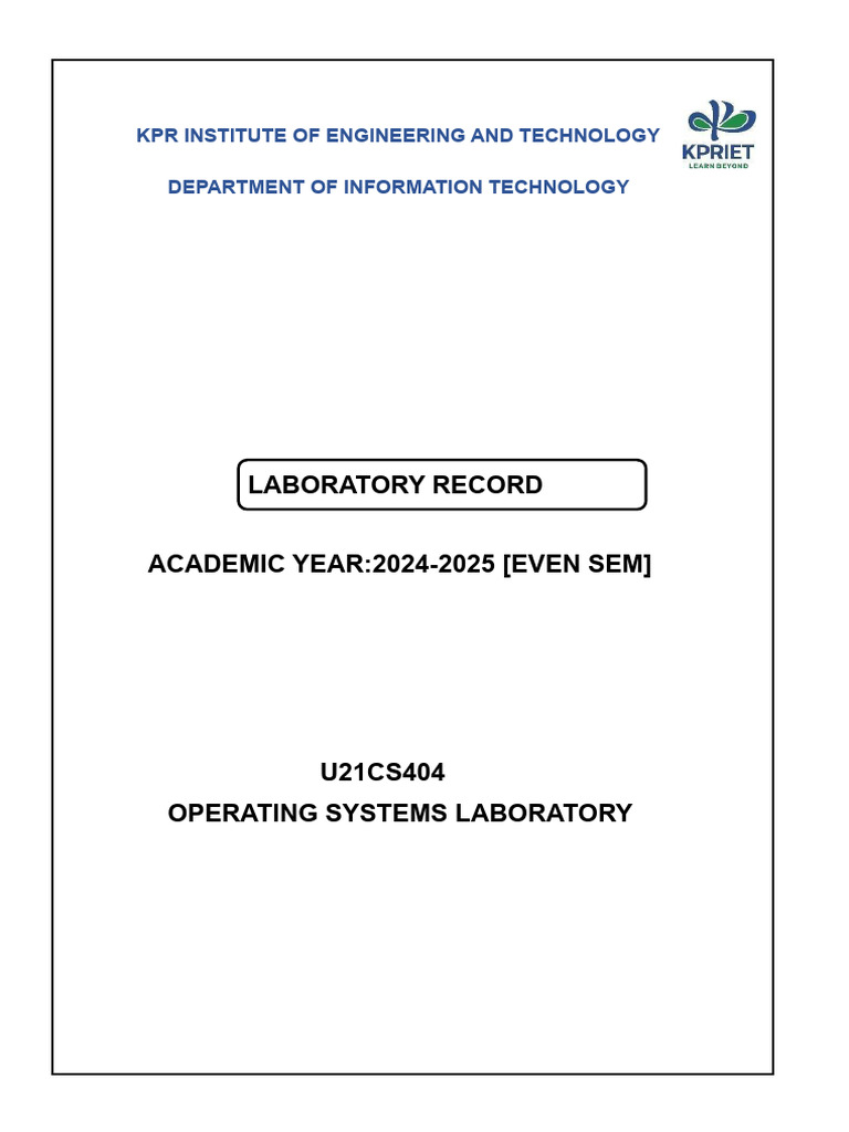 Operating Systems Lab Record 2024-2025 | PDF