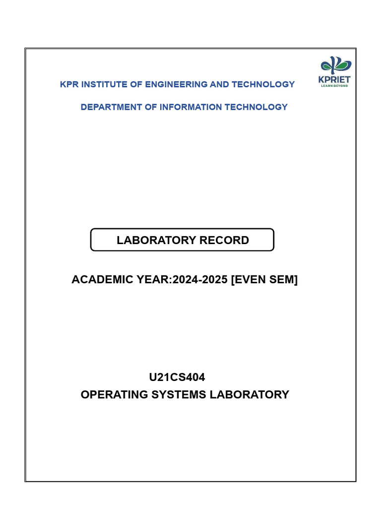 Operating Systems Lab Record 2024-2025 | PDF