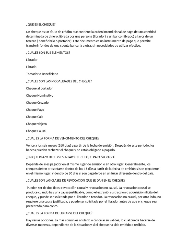 Definición y Tipos de Cheques | PDF | Cheque | Bancos