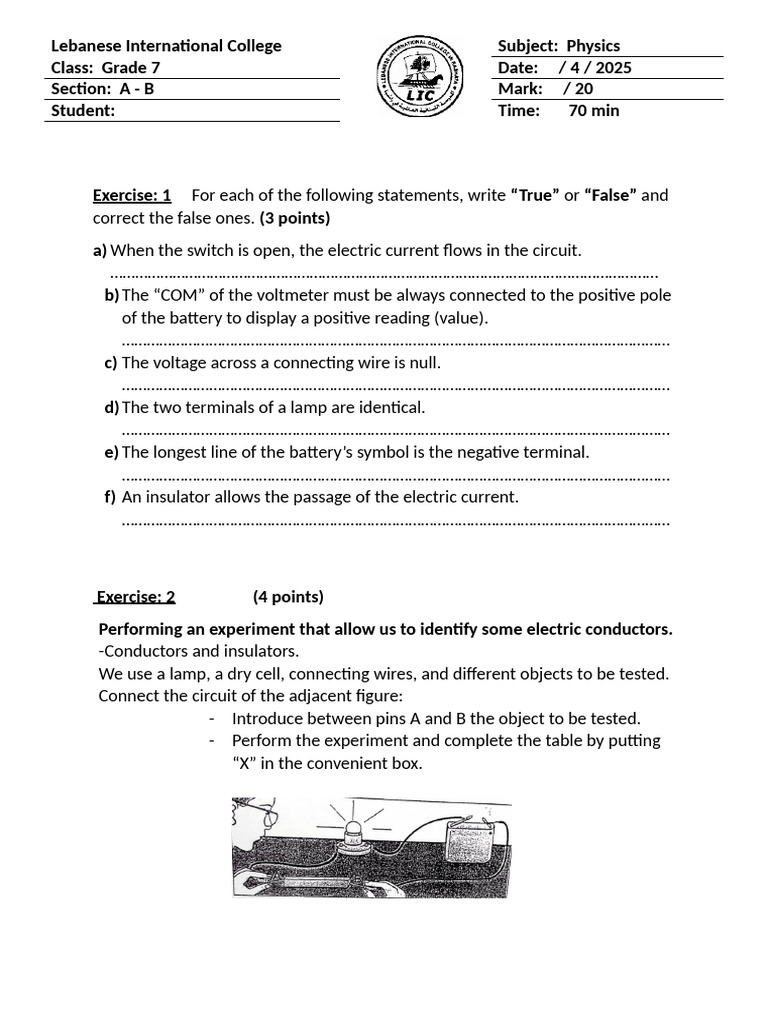 Physcis Sa3i Grade 7 2025 | PDF | Voltage | Insulator (Electricity)