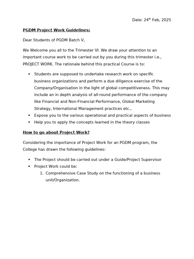 PGDM Project Work Guidelines-Batch V | PDF